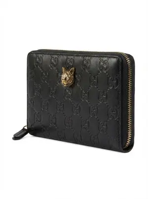 Gucci Cat Head Inlaid Zipper Wallet - Black
