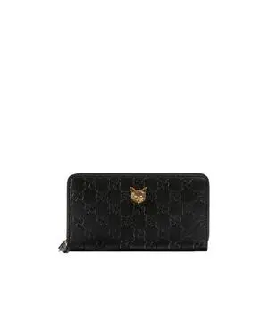 Gucci Cat Head Inlaid Zipper Wallet