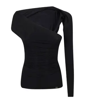 Elisabetta Franchi Asymmetrical One-shoulder Long Sleeve Top - Black