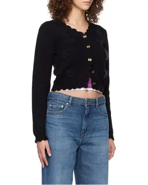 GANNI Crochet Appliqué Cropped Cardigan