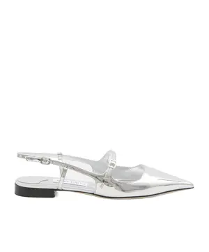 JIMMY CHOO Didi Pointed Toe Ballet Flats With Buckle Detail - Silver