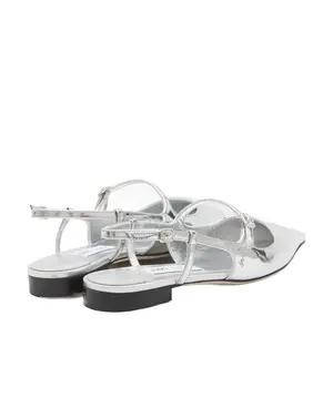 JIMMY CHOO Didi Pointed Toe Ballet Flats With Buckle Detail - Silver