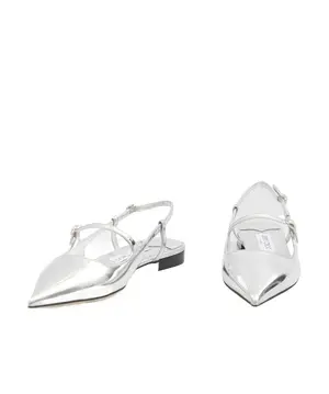 JIMMY CHOO Didi Pointed Toe Ballet Flats With Buckle Detail - Silver