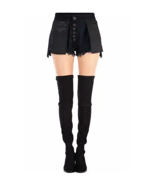 BEN TAVERNITI UNRAVEL PROJECT High-waisted Button-front Denim Shorts With Frayed Hem