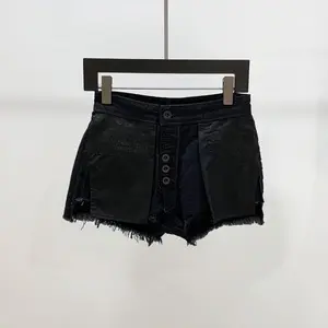 BEN TAVERNITI UNRAVEL PROJECT High-waisted Button-front Denim Shorts With Frayed Hem