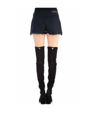 BEN TAVERNITI UNRAVEL PROJECT High-waisted Button-front Denim Shorts With Frayed Hem