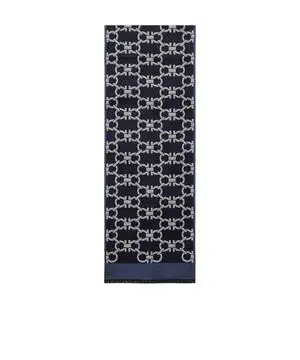 FERRAGAMO Gancini Pattern Knitted Scarf - Black