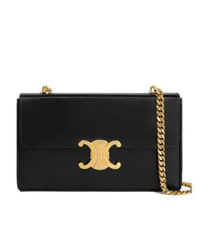 Celine Chain Box Triomphe Bag In Shiny Calfskin