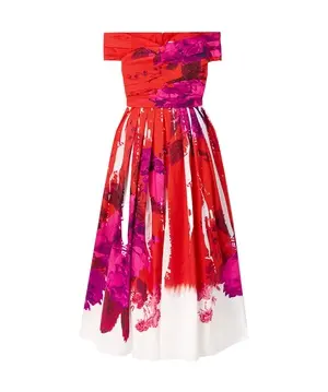 Erdem Strapless Floral Print Pleated Maxi Dress - Red