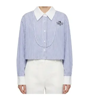 Marissa Chiara Long Sleeve Striped Shirt With Lapel Collar - Blue
