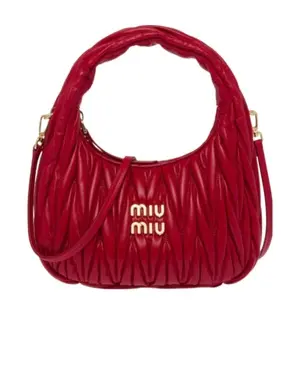 Miu Miu Wander Matelassé Logo Plaque Mini Hobo Bag - Red