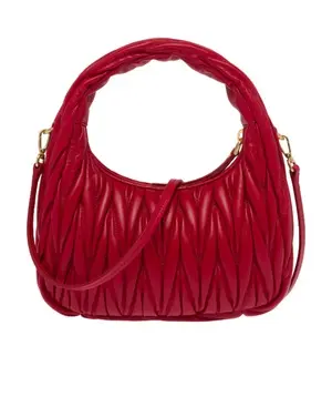 Miu Miu Wander Matelassé Logo Plaque Mini Hobo Bag - Red