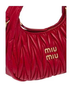 Miu Miu Wander Matelassé Logo Plaque Mini Hobo Bag - Red