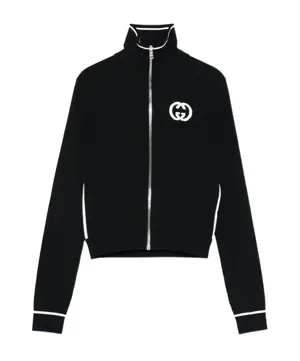 Gucci Ribbed Zip Jacket With Interlocking G Intarsia