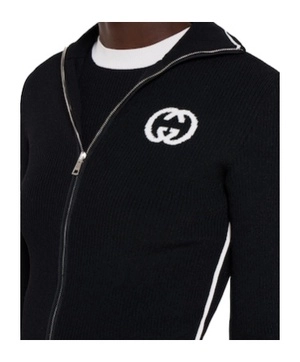 Gucci Ribbed Zip Jacket With Interlocking G Intarsia