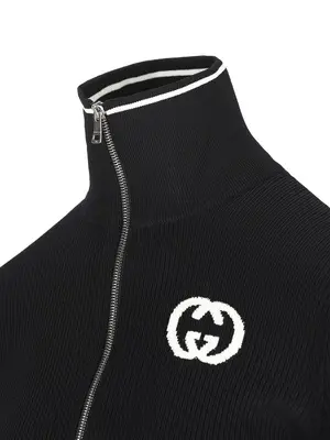 Gucci Ribbed Zip Jacket With Interlocking G Intarsia