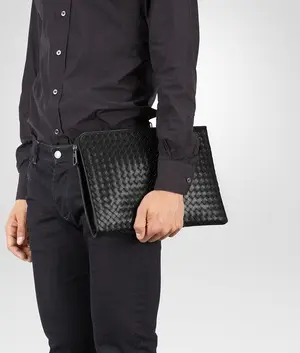 Bottega Veneta Nero Intrecciato Small Document Case