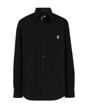 Burberry Logo Embroidered Long-sleeved Shirt - Black