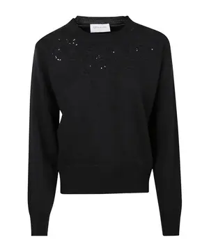 ERMANNO FIRENZE Sequin Embroidered Crew Neck Sweater