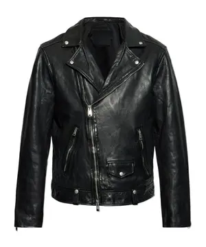 ALLSAINTS Classic Leather Biker Jacket With Metal Snaps