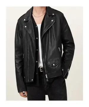 ALLSAINTS Classic Leather Biker Jacket With Metal Snaps