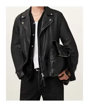 ALLSAINTS Classic Leather Biker Jacket With Metal Snaps