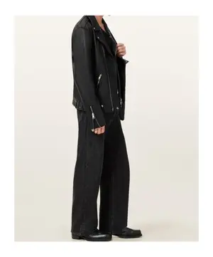 ALLSAINTS Classic Leather Biker Jacket With Metal Snaps
