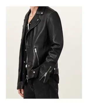 ALLSAINTS Classic Leather Biker Jacket With Metal Snaps