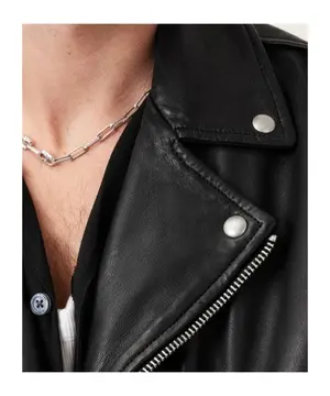 ALLSAINTS Classic Leather Biker Jacket With Metal Snaps