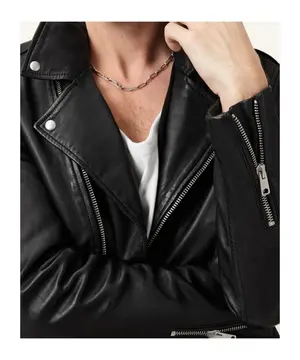 ALLSAINTS Classic Leather Biker Jacket With Metal Snaps