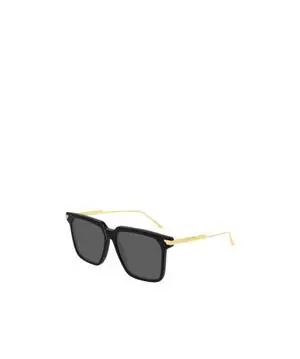 Bottega Veneta Square Frame Sunglasses With Gold Tone Accents - Gray