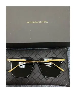 Bottega Veneta Square Frame Sunglasses With Gold Tone Accents