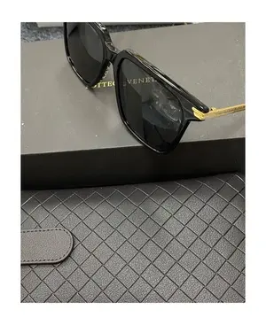 Bottega Veneta Square Frame Sunglasses With Gold Tone Accents