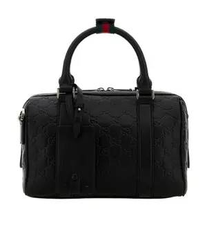 Gucci Monogram Embossed Leather Duffle Bag - Black
