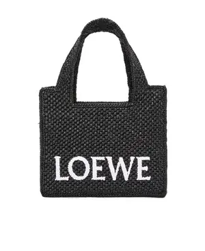 Loewe Mini Font Tote In Raffia - Black