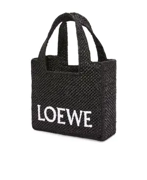 Loewe Mini Font Tote In Raffia - Black