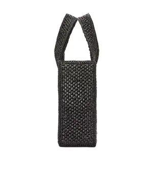Loewe Mini Font Tote In Raffia - Black