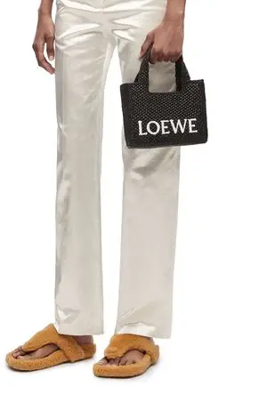 Loewe Mini Font Tote In Raffia - Black