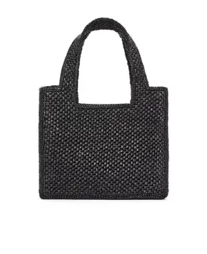 Loewe Mini Font Tote In Raffia - Black