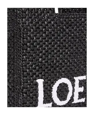 Loewe Mini Font Tote In Raffia - Black