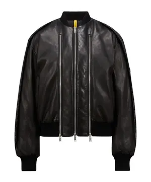 Moncler Leather Bomber Jacket - Black