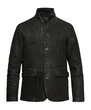 ALLSAINTS Classic Tailored Leather Jacket With Patch Pockets And Leather Elbow Patches