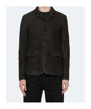ALLSAINTS Classic Tailored Leather Jacket With Patch Pockets And Leather Elbow Patches