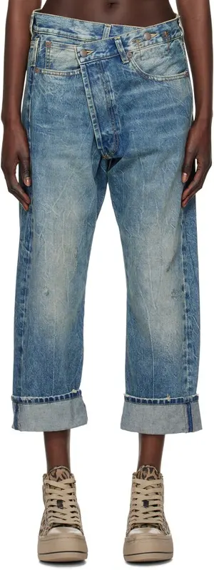 R13 Crossover Straight Leg Jeans - Gray
