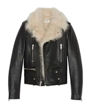 Saint Laurent Leather Biker Jacket With Fur Collar - Black