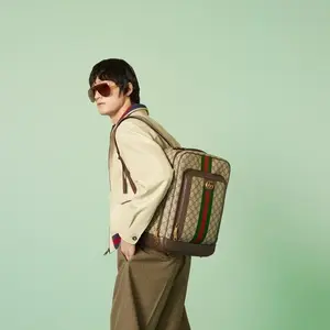 Gucci Ophidia Gg Supreme Canvas Leather Backpack - Green