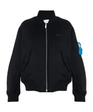 Off-White Logo Embroidered Zip-up Jacket - Black