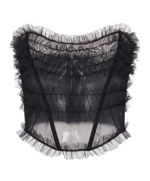 Alessandra Rich Ruched Tulle Bustier - Black