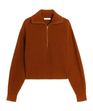 Max Mara Nadar Quarter-zip Knitted Jumper In Wool And Cashmere - Brown Copper