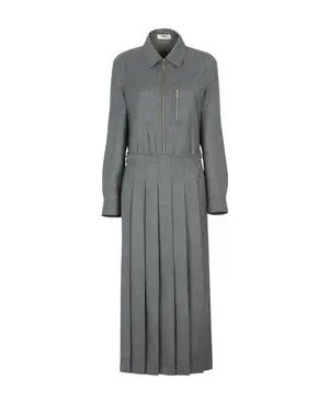 Fendi Long Sleeved Pleated Shirt-style Jumpsuit - Gray